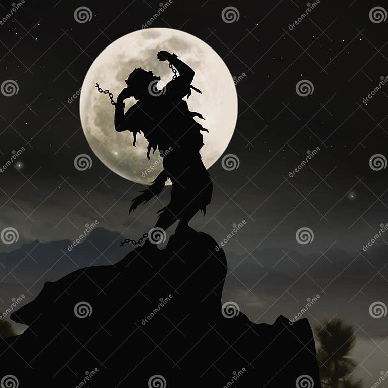 Wolfman breaking chains stock illustration. Illustration of spooky ...
