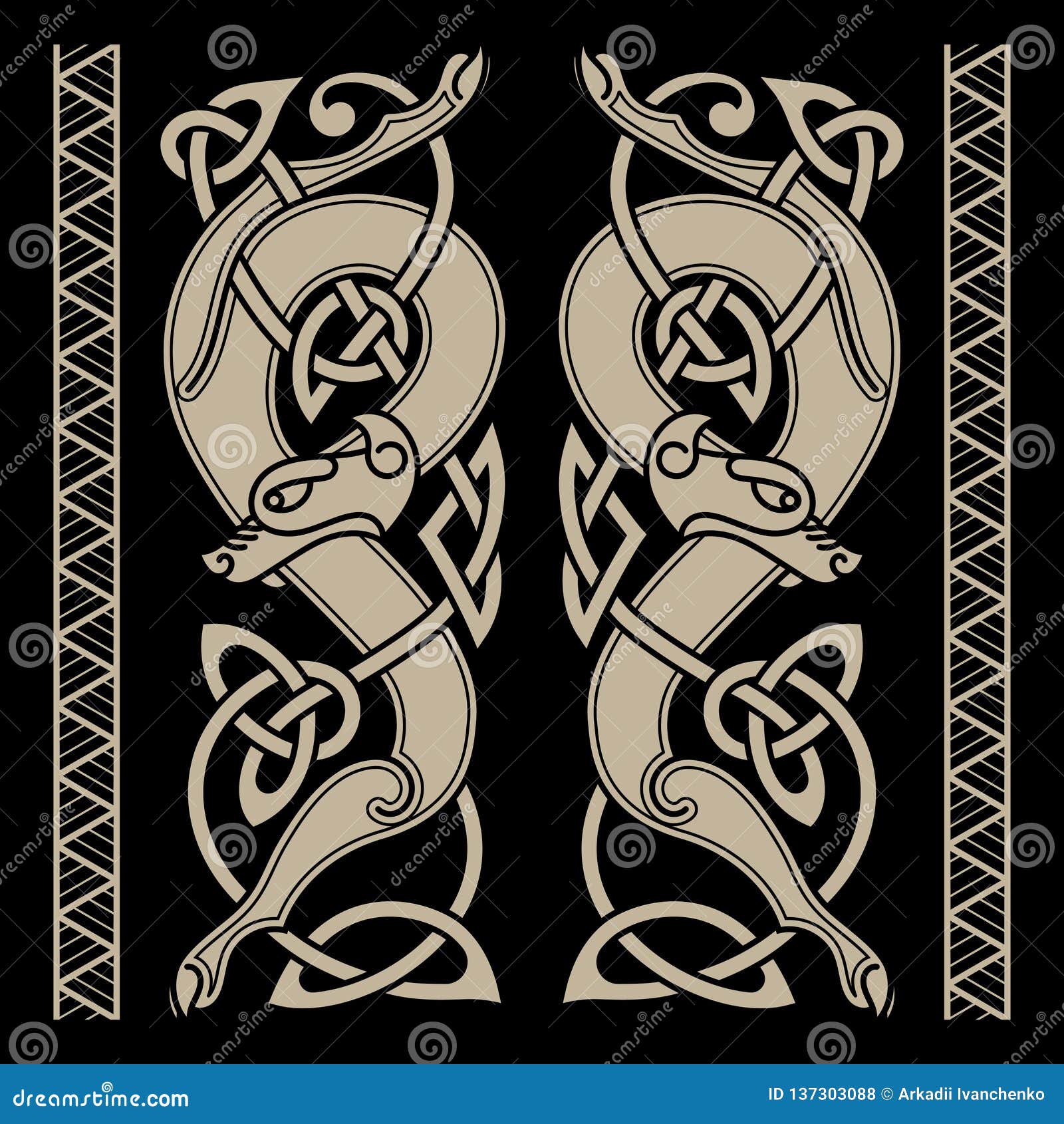 Wolfs in Celtic Style and Celtic Pattern Stock Vector - Illustration of ...