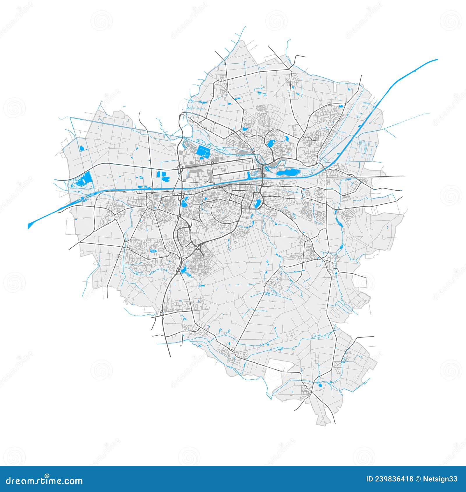 Map Of Wolfsburg, Germany. Detailed City Map, Metropolitan Area Border ...