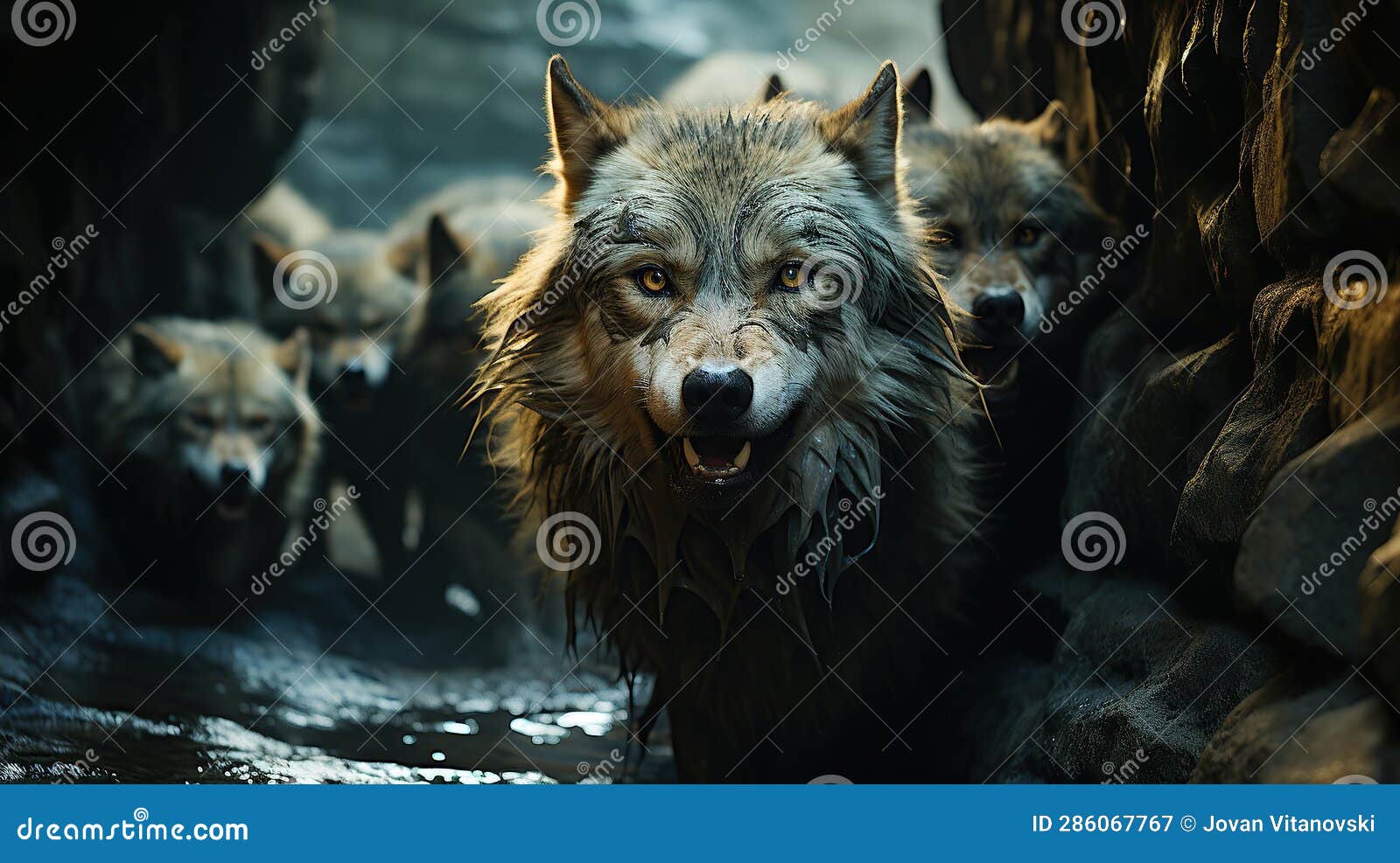 Wolves are Chained in the Cave Stock Illustration - Illustration of ...