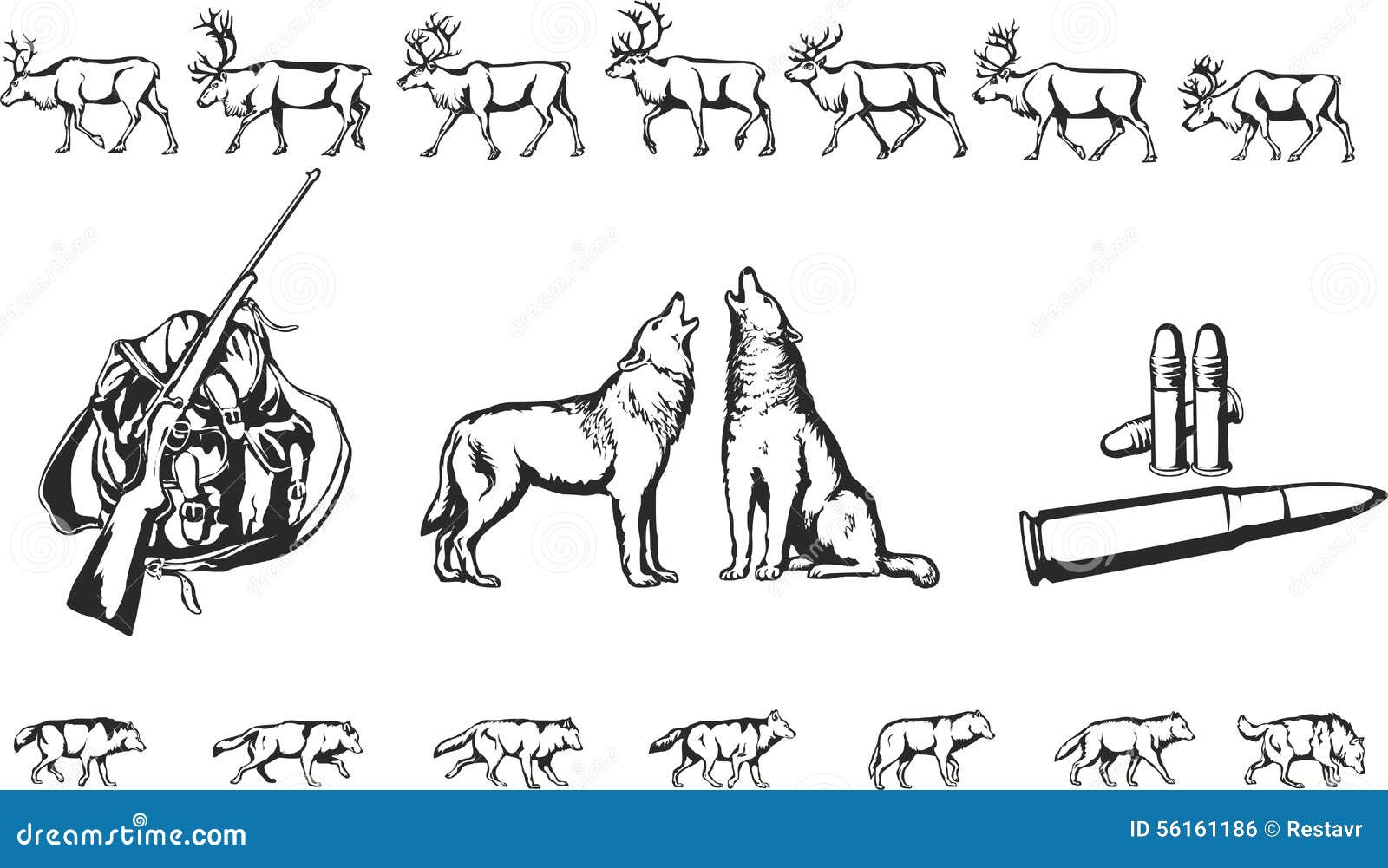 Wolves and deer stock vector. Illustration of white, drawing - 56161186