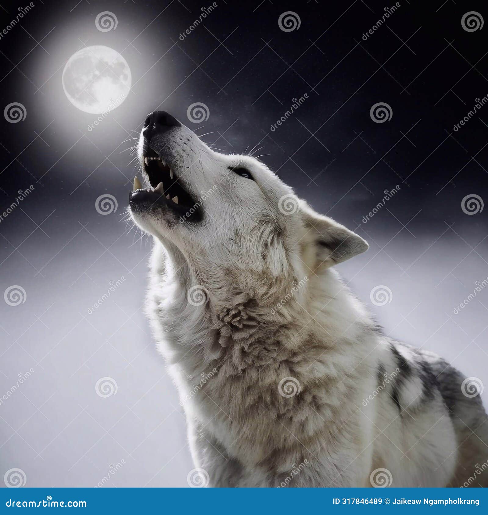 Wolves Howl at Night with the Moon in the Background. Stock Image ...