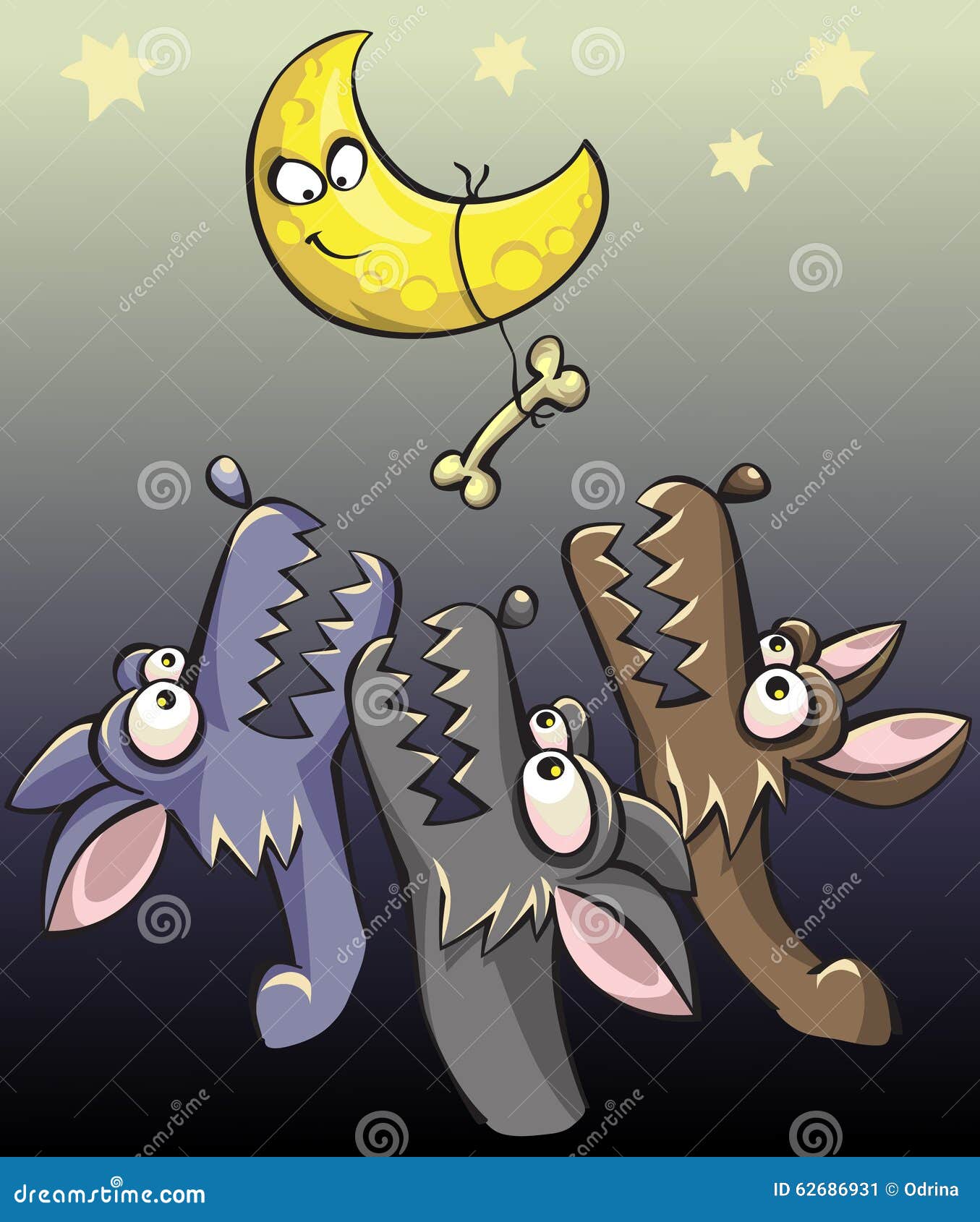 Two Wolves Howl At The Full Moon In Forest Landscape Vector ...