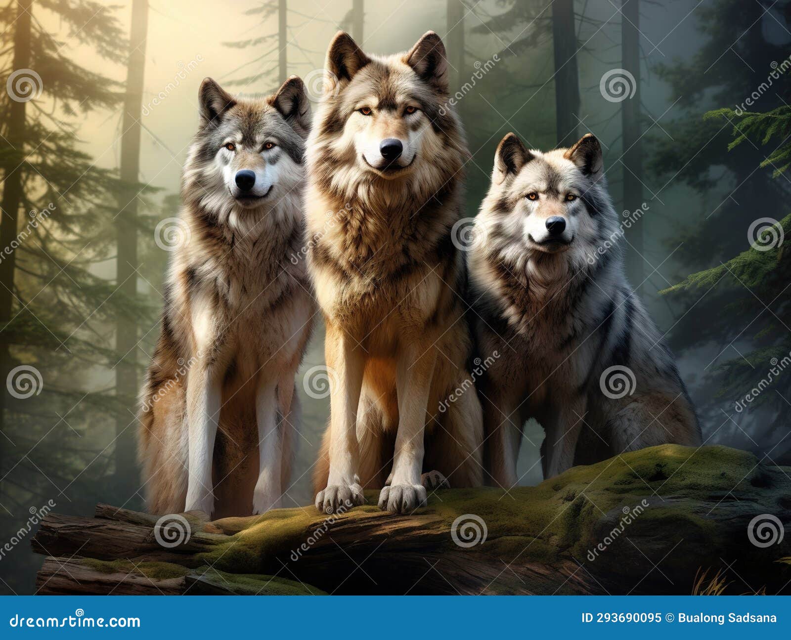 Ai Generated Illustration Wildlife Concept of Wolves on a Log Stock ...