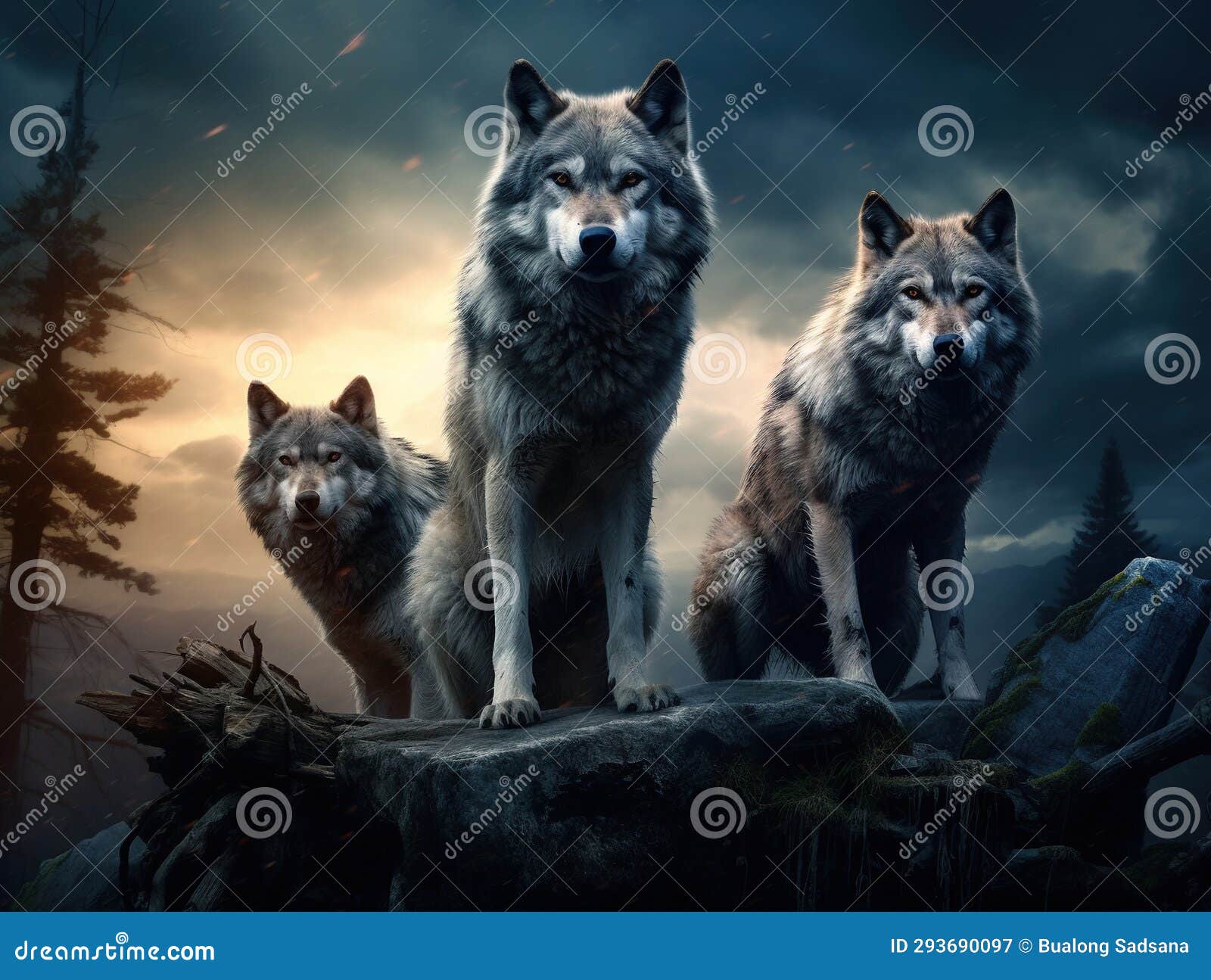 Wolves on a log stock illustration. Illustration of nature - 293690097