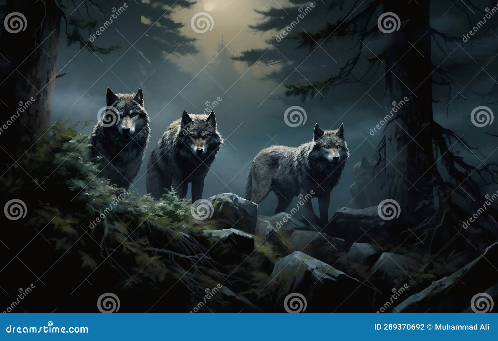 Wolves in Moonlight a Mystical Journey. Generative AI Stock Photo ...