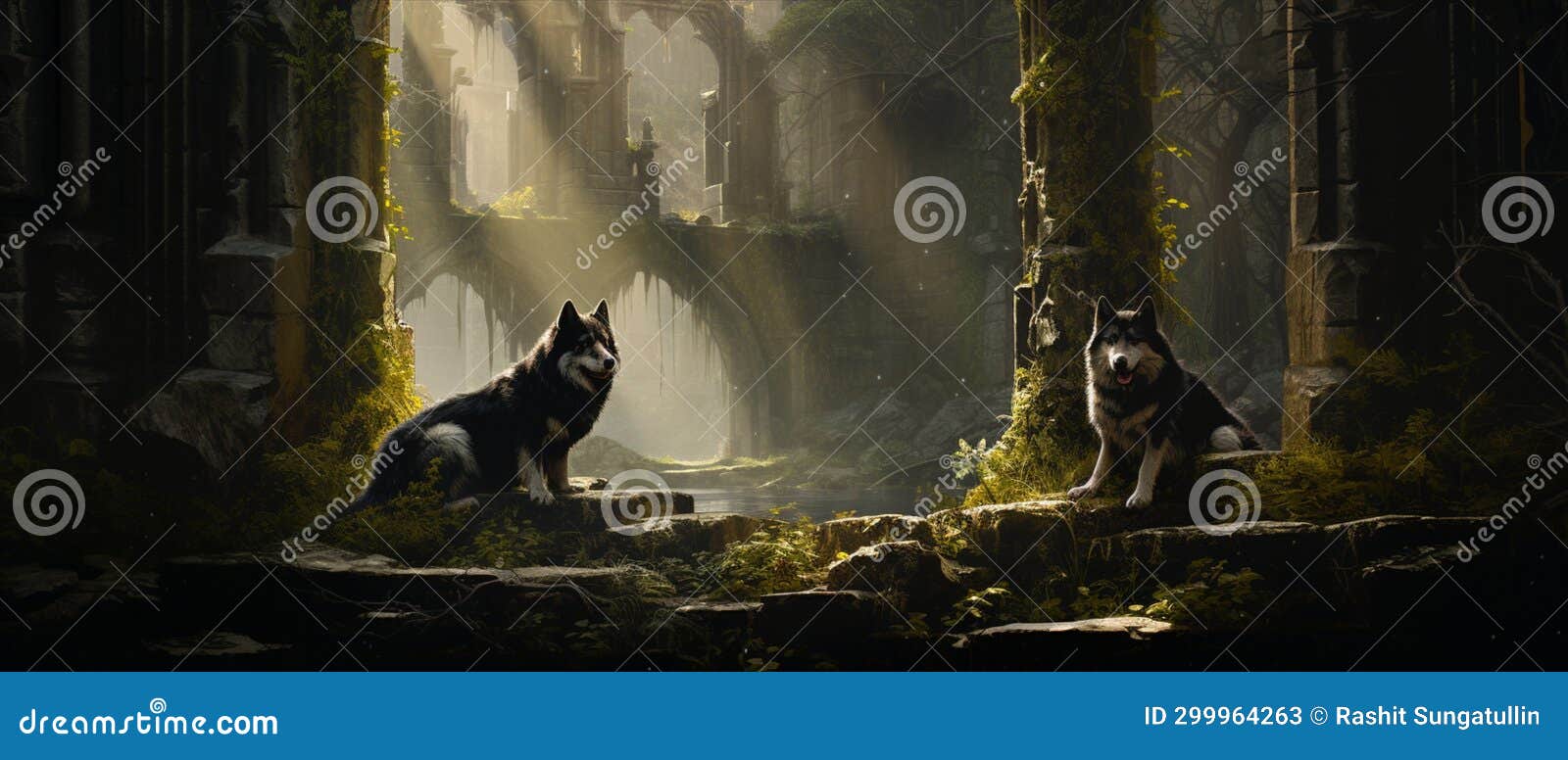 Wolves in the Ruins of an Ancient City Stock Illustration ...