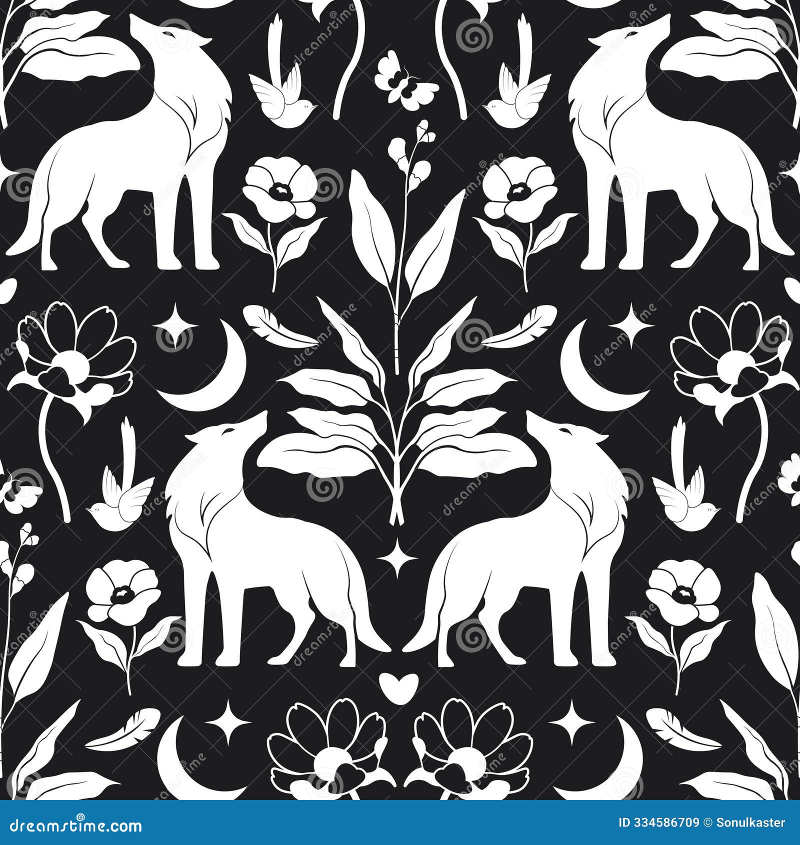 Wolves Seamless Monochrome Pattern Vector Stock Vector - Illustration ...