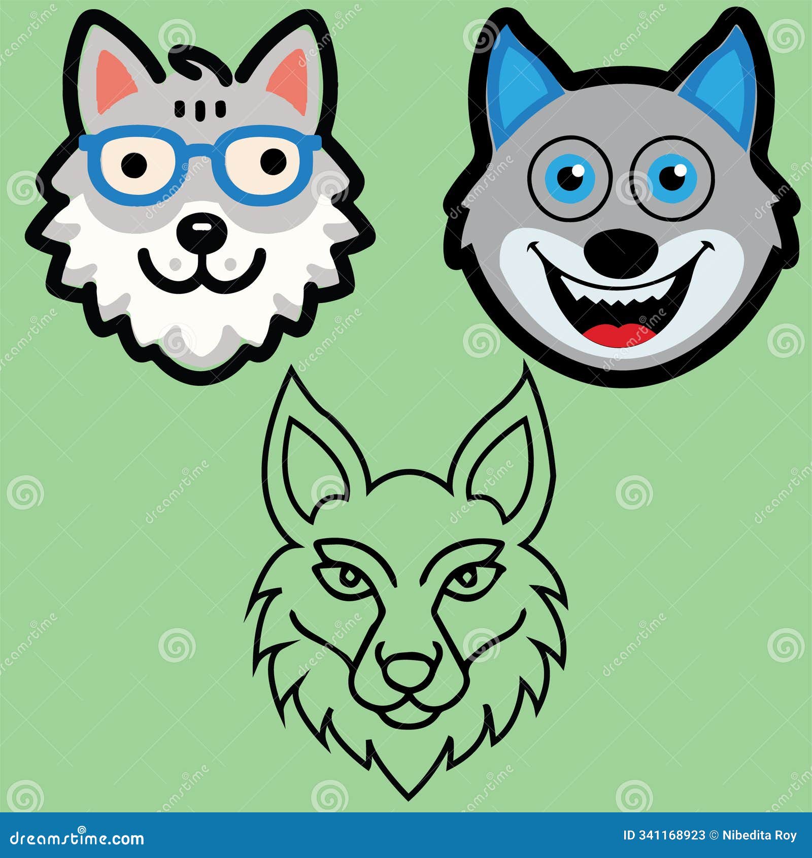 Wolves in Three Unique Styles Stock Illustration - Illustration of ...