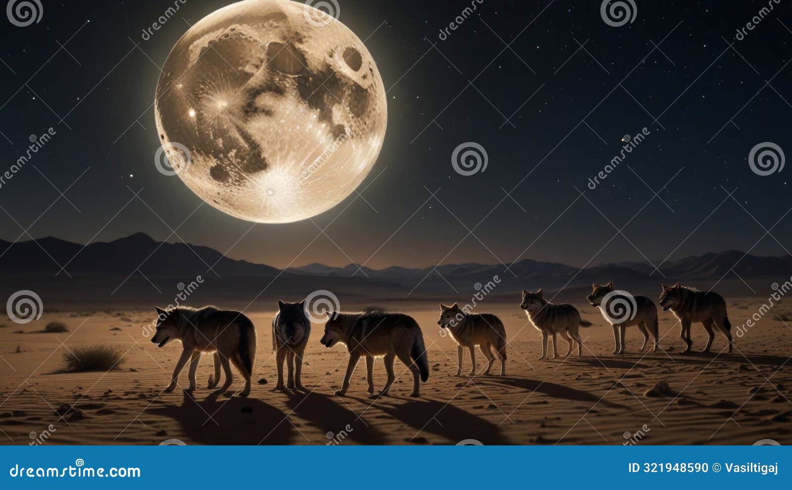 Wolves Under the Moonlight stock photo. Image of science - 321948590