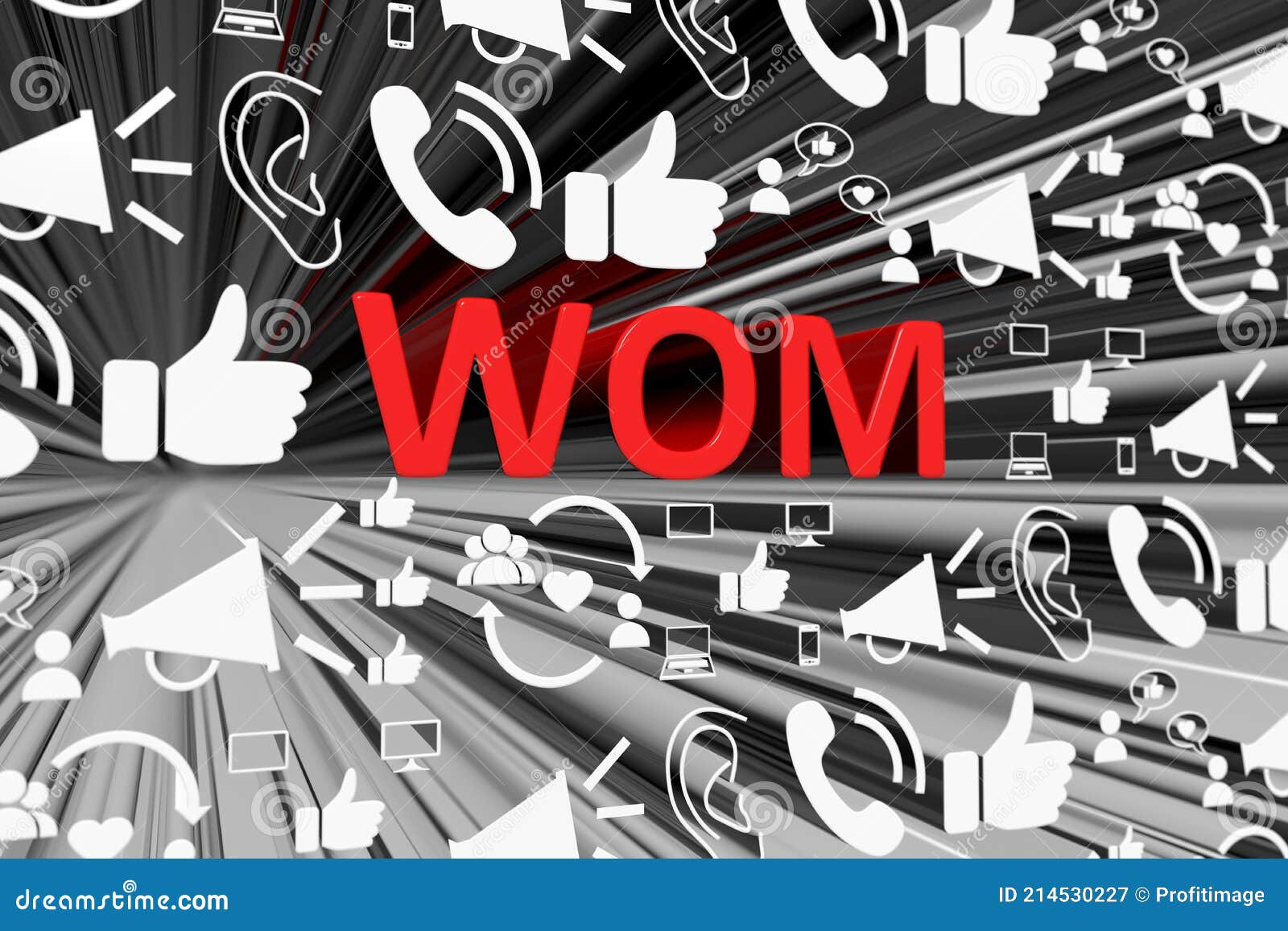 WOM Concept Blurred Background 3d Stock Illustration - Illustration of ...