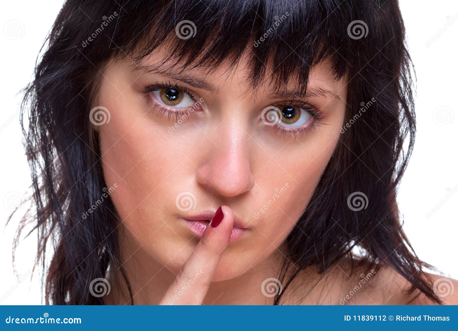 Woma Con Su Dedo En Sus Labios Foto de archivo - Imagen de cara, mujer ...