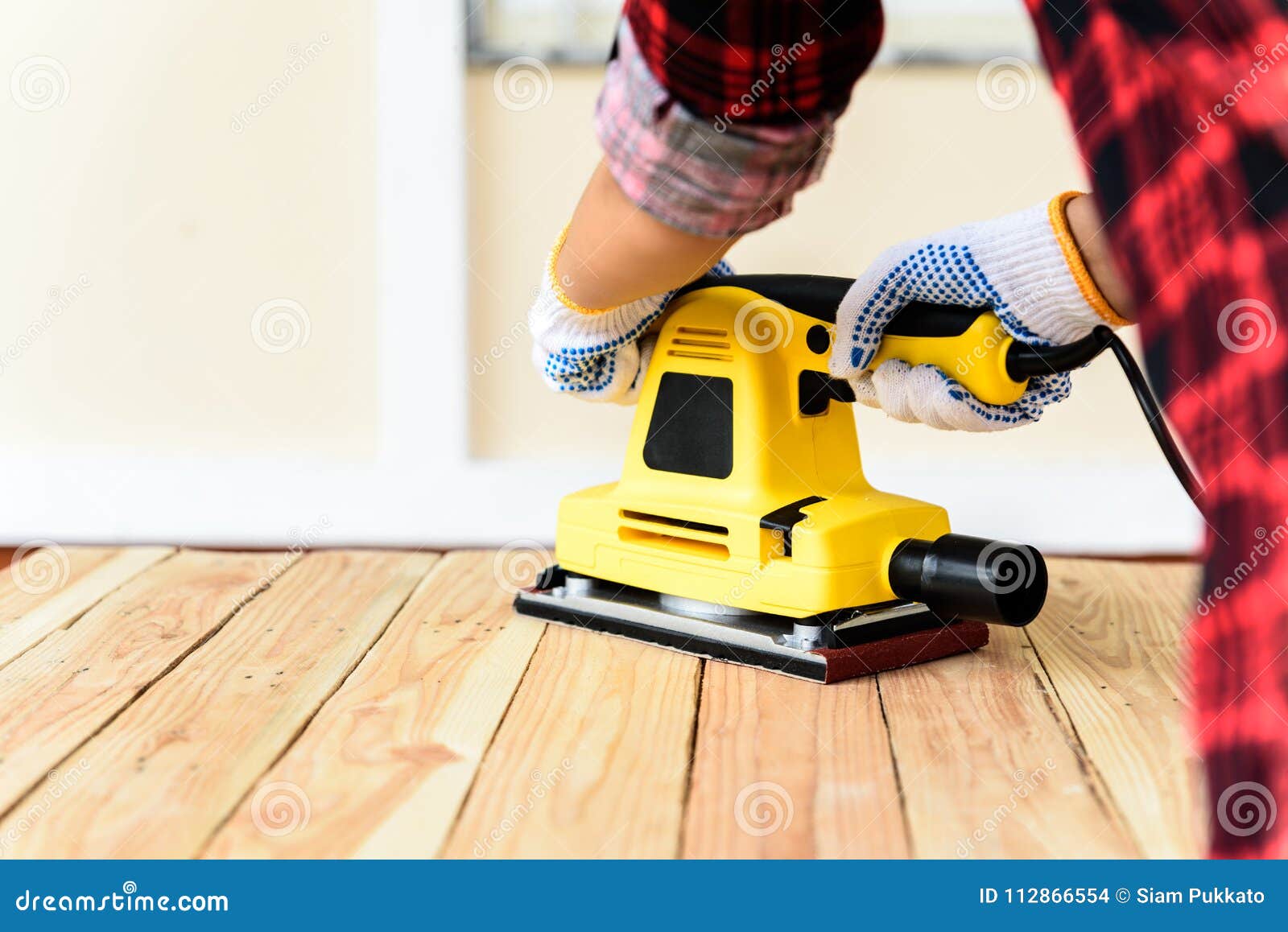 Woman Working with Wood Electrical Sanding Machine Stock Photo - Image ...