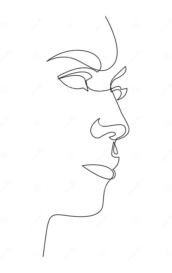 Woman Abstract Face One Line Drawing Female Portrait Continuous Line
