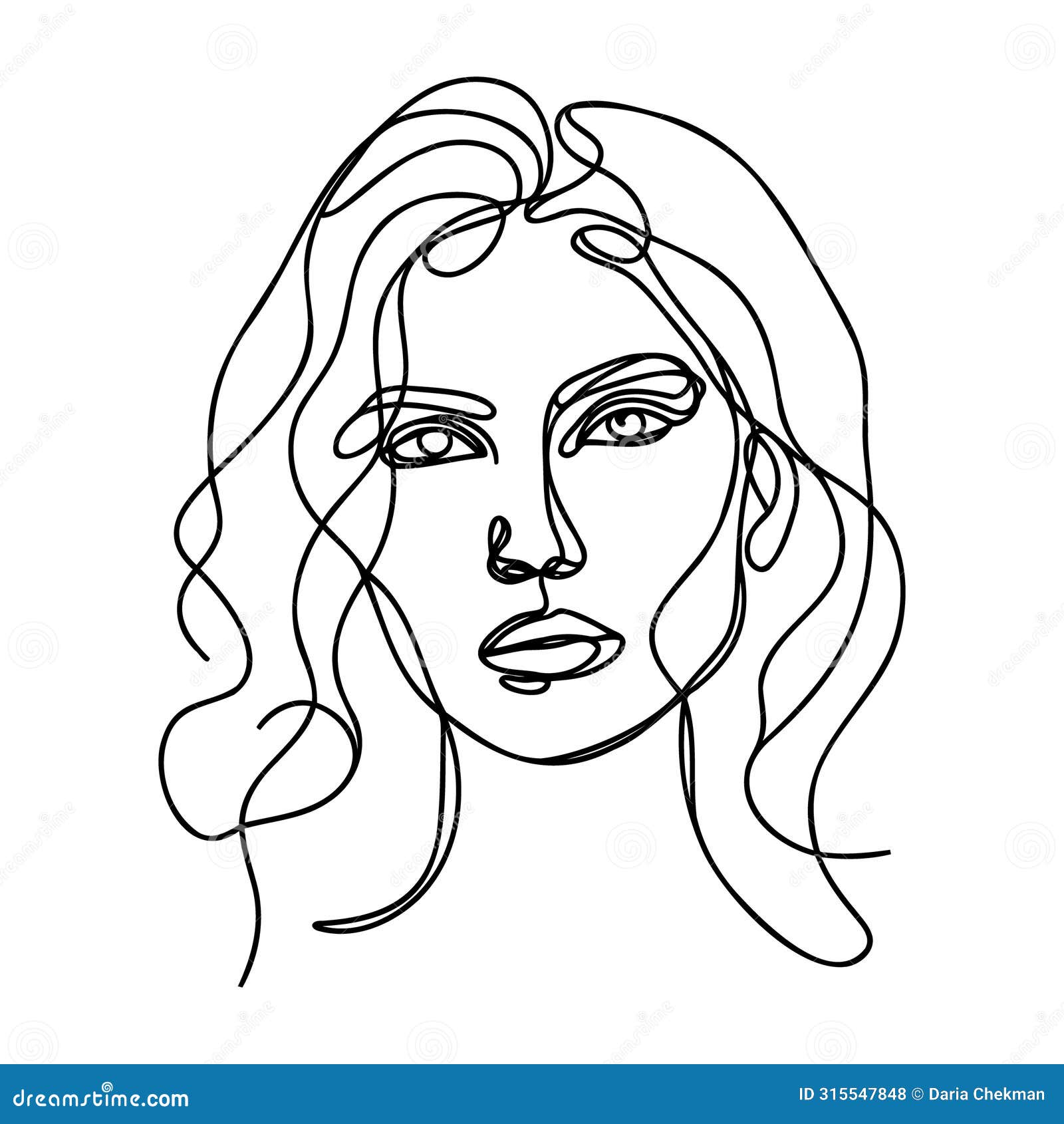 Woman Abstract Face One Line Drawing Hand Drawn Outline Illustration