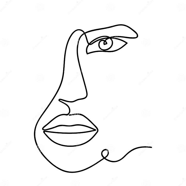 Woman Abstract Face One Line Drawing Hand Drawn Outline Illustration