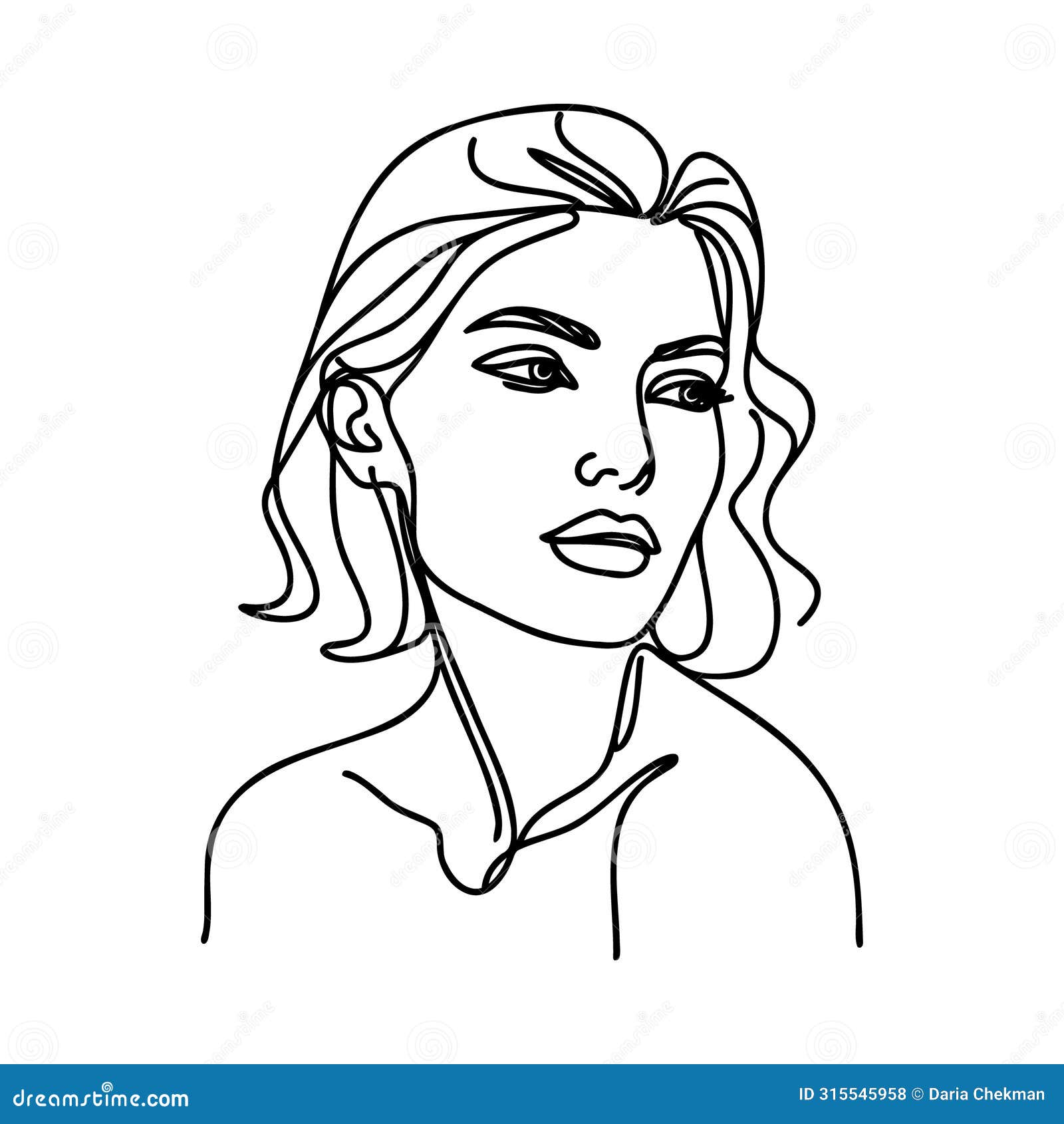 Woman Abstract Face One Line Drawing Hand Drawn Outline Illustration