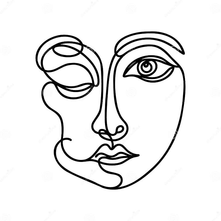 Woman Abstract Face One Line Drawing Hand Drawn Outline Illustration