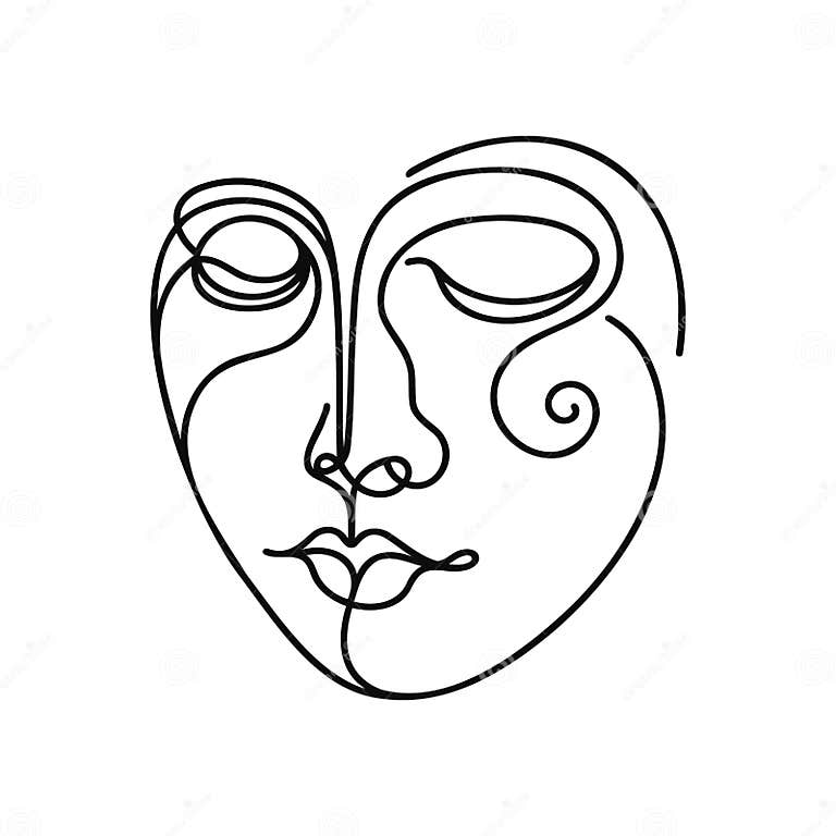 Woman Abstract Face One Line Drawing Hand Drawn Outline Illustration