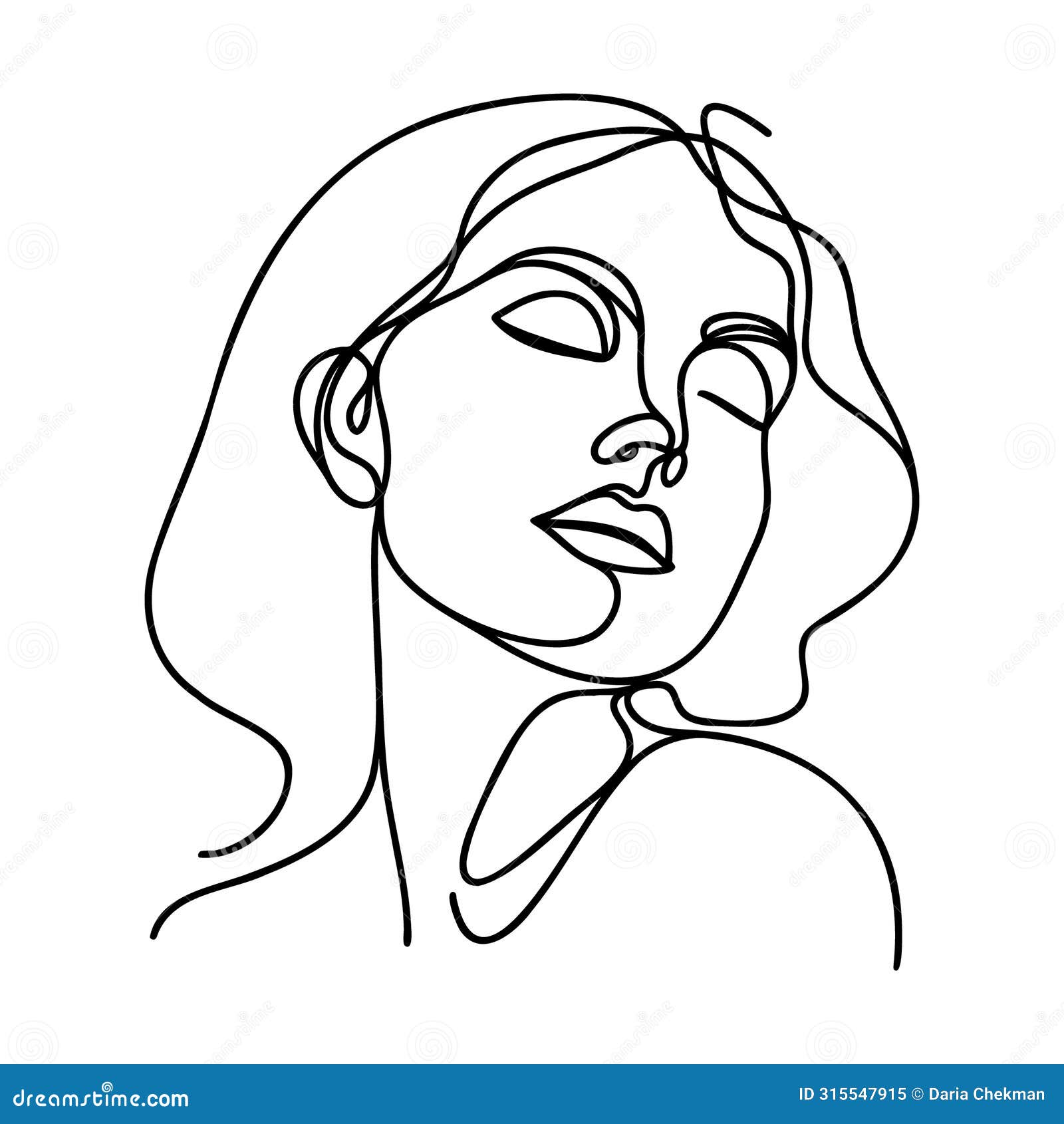 Woman Abstract Face One Line Drawing Hand Drawn Outline Illustration