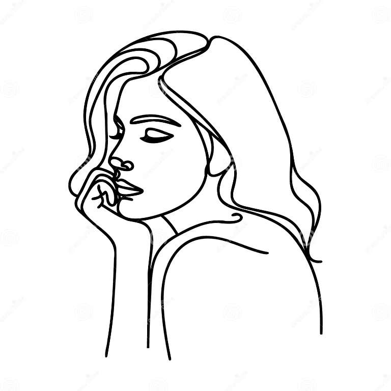 Woman Abstract Face One Line Drawing Hand Drawn Outline Illustration