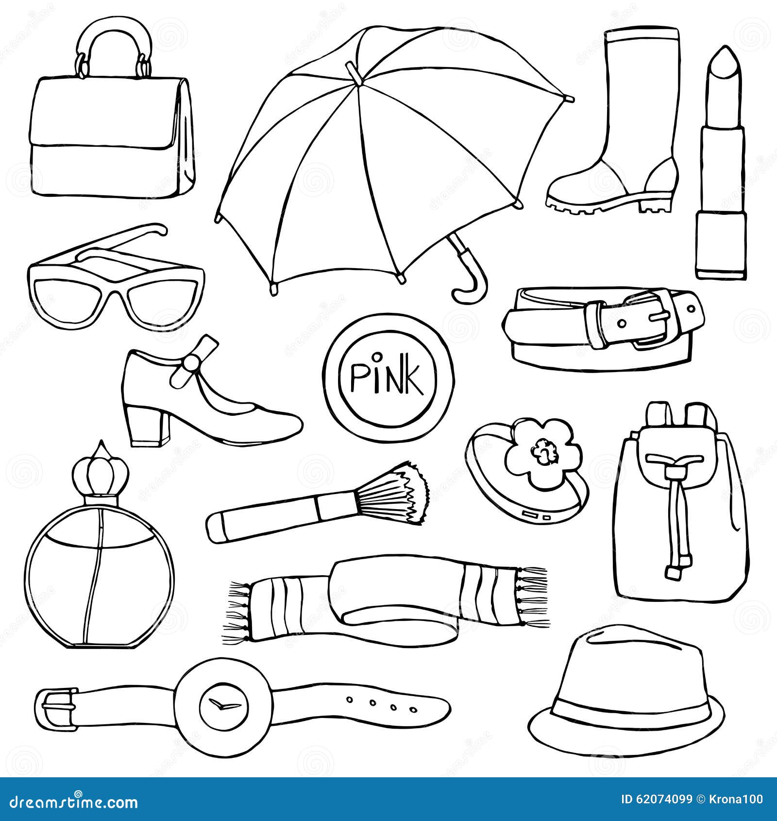 Woman Accessories Hand Drawn Set Stock Vector - Illustration of belt ...