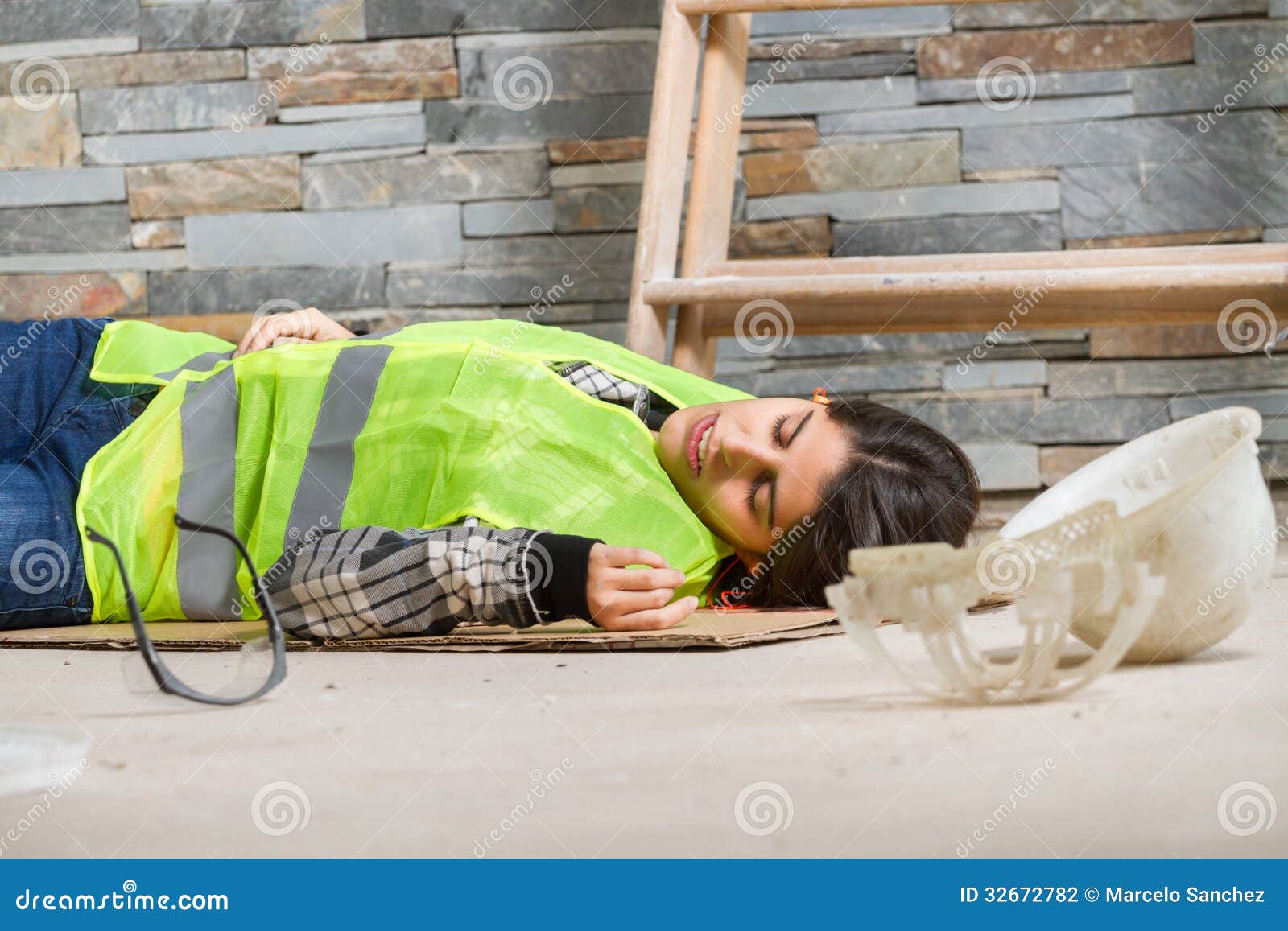 Woman in Accident at Workplace Stock Photo - Image of safety, falling ...