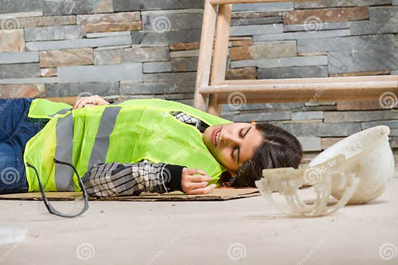 Woman in Accident at Workplace Stock Photo - Image of safety, falling ...