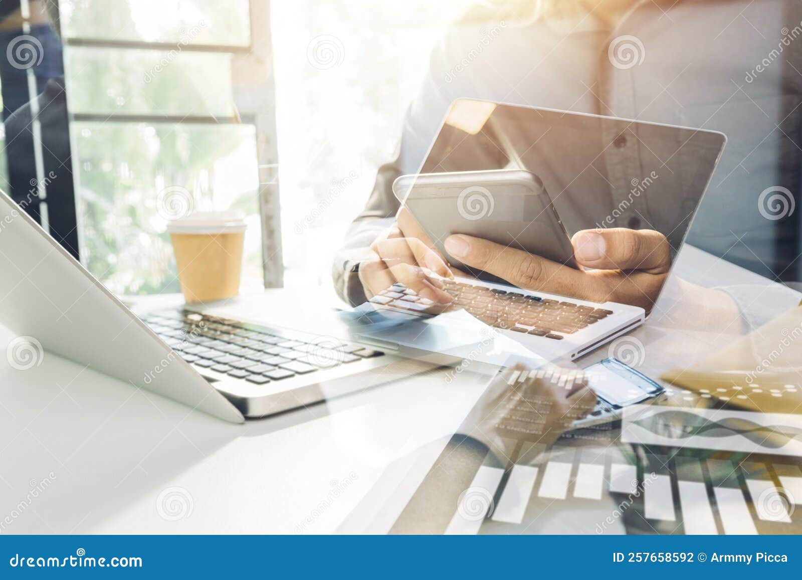 Woman Accountant Use Calculator and Computer with Holding Pen on Stock ...