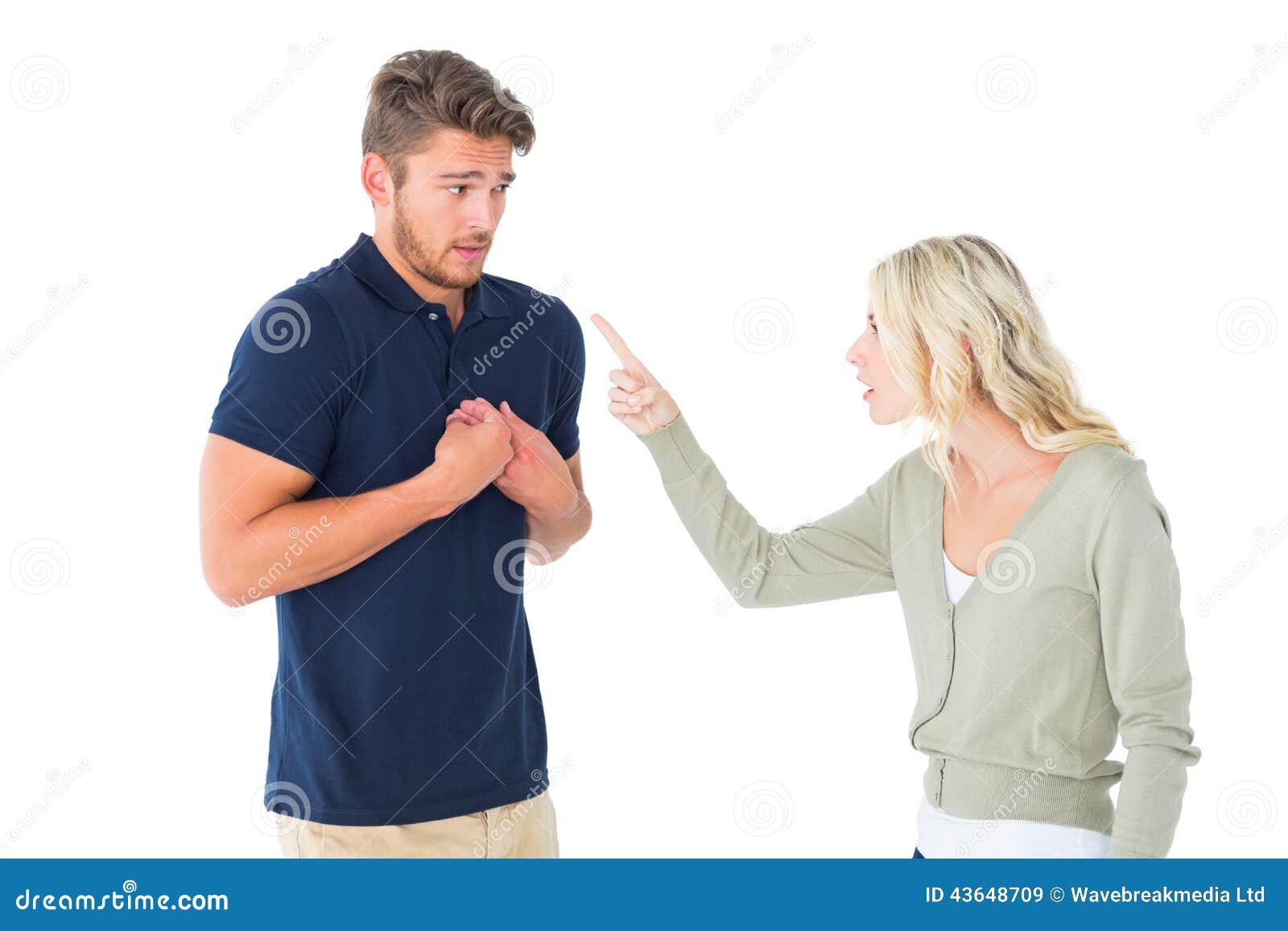 Woman Accusing Her Guilty Looking Boyfriend Stock Image - Image of ...