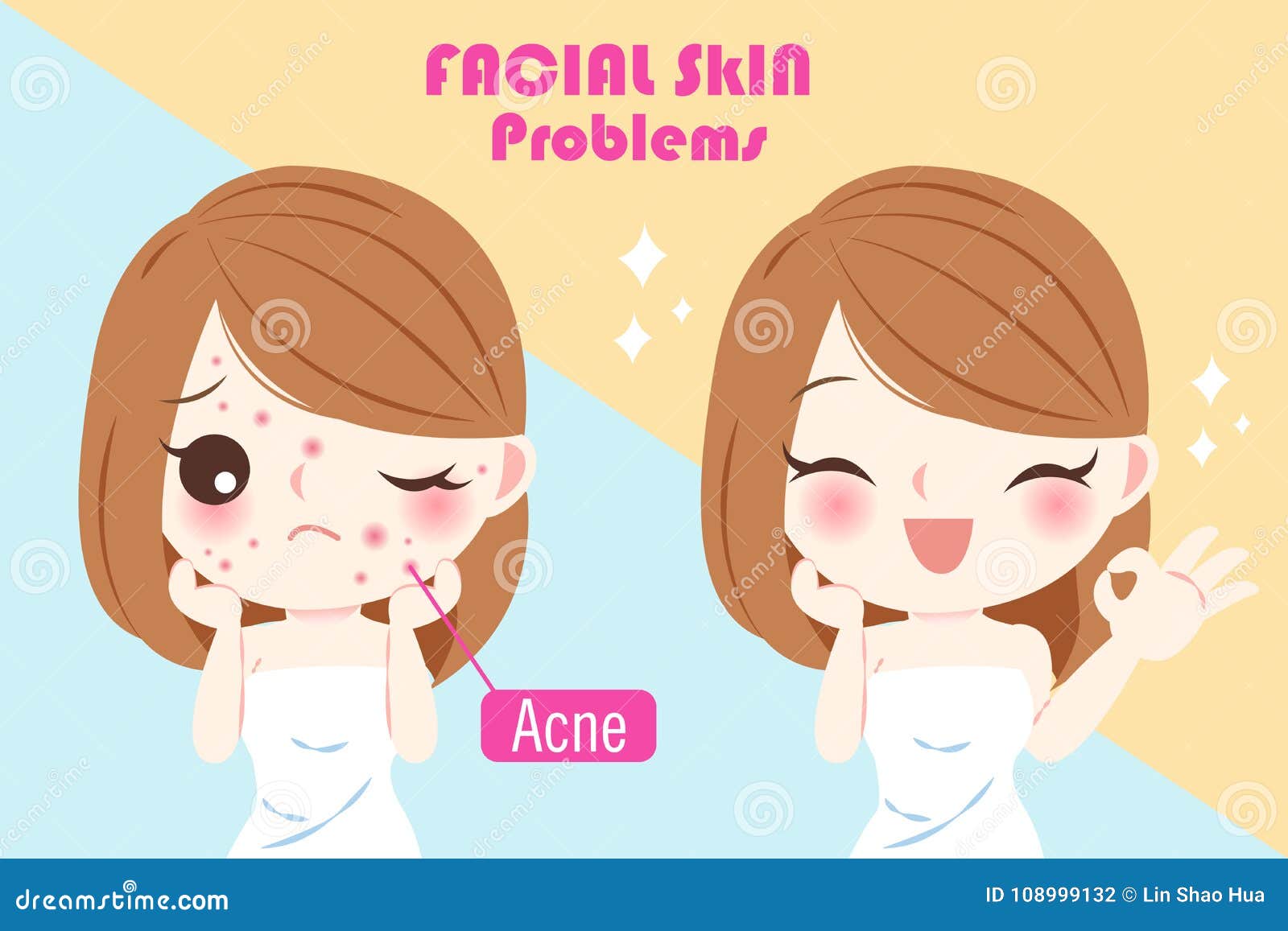 Woman With Acne Icon In Cartoon Style Isolated On White Background ...