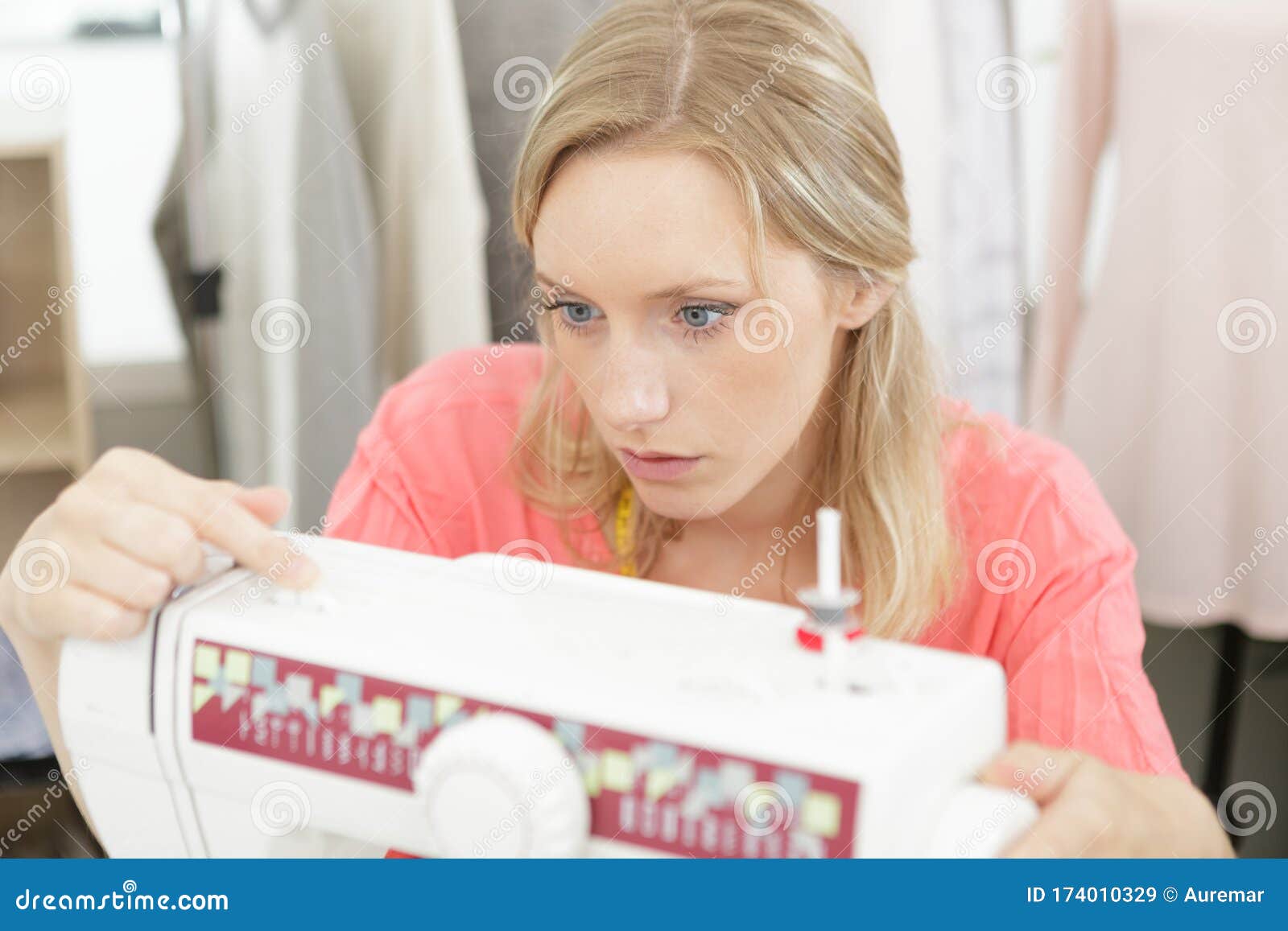 Woman Adjusting Sewing Machine Setting Stock Image - Image of designer ...