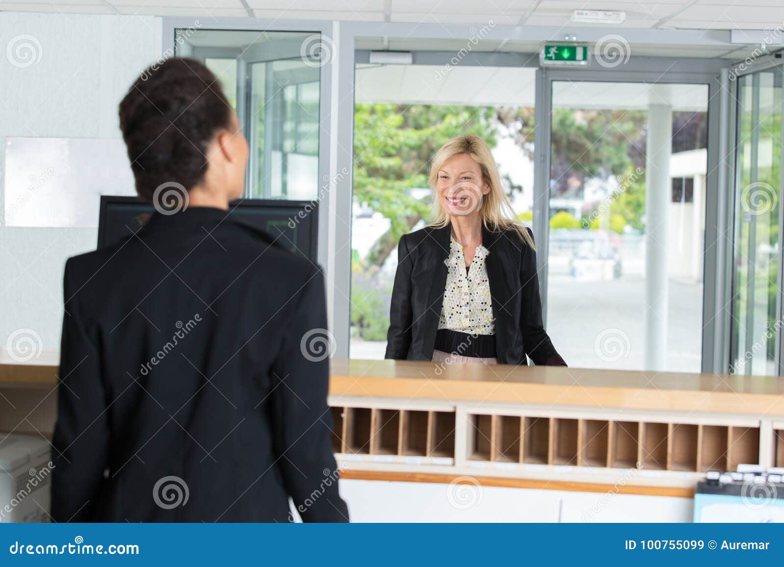 Woman Administrator and Client on Visitor Reception Stock Image - Image ...