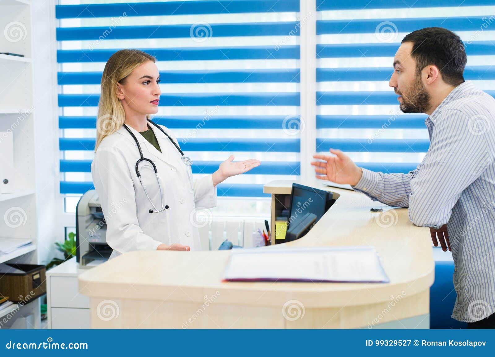 Woman Administrator and the Client on the Visitor Reception Stock Image ...