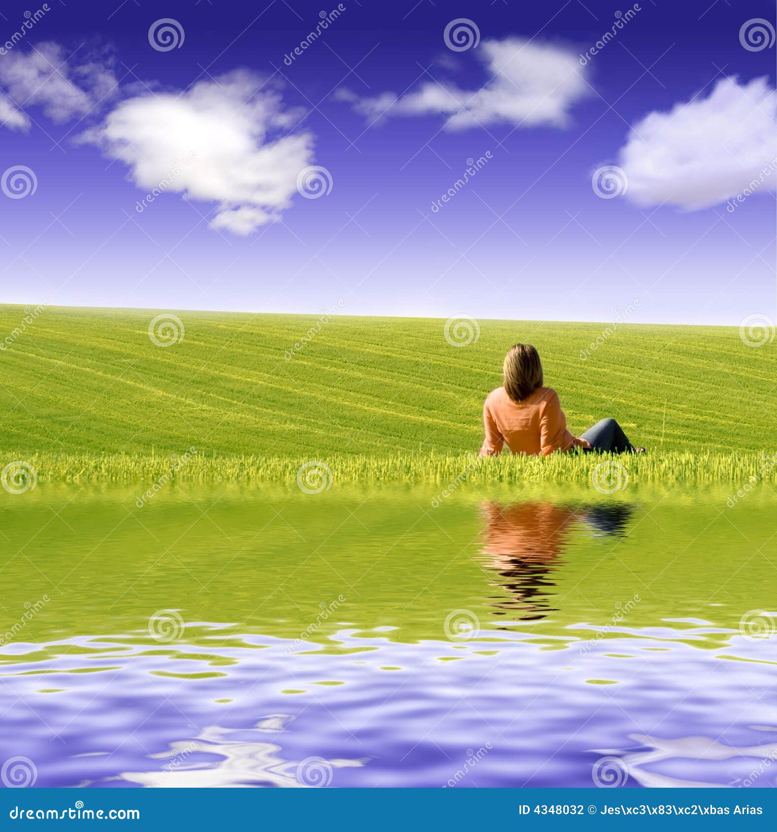 Woman Admiring the Landscape. Stock Photo - Image of peace, lawn: 4348032