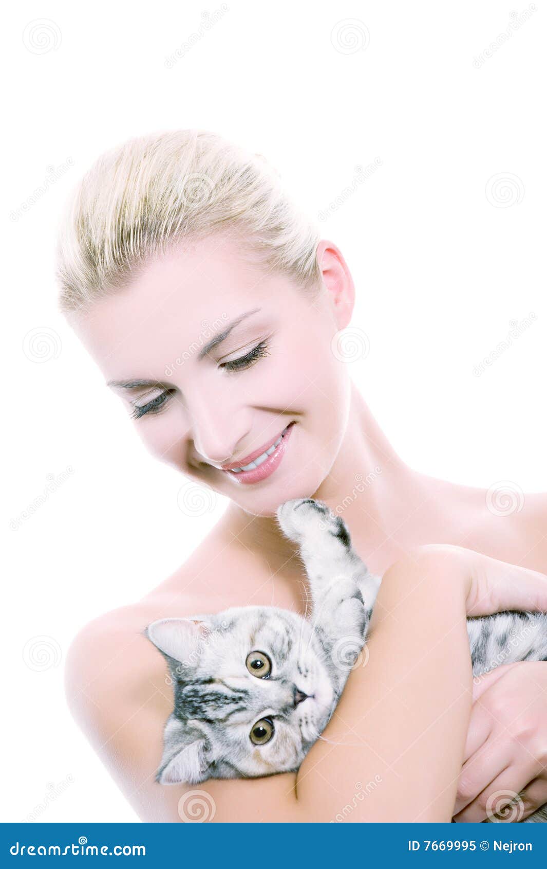 Woman with adorable kitten stock image. Image of female - 7669995
