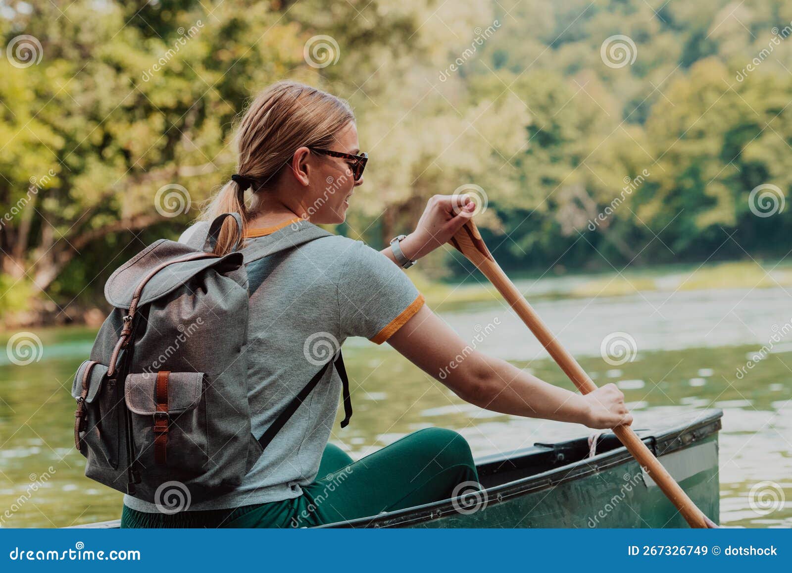 Woman Adventurous Explorer are Canoeing in a Wild River Stock Image ...