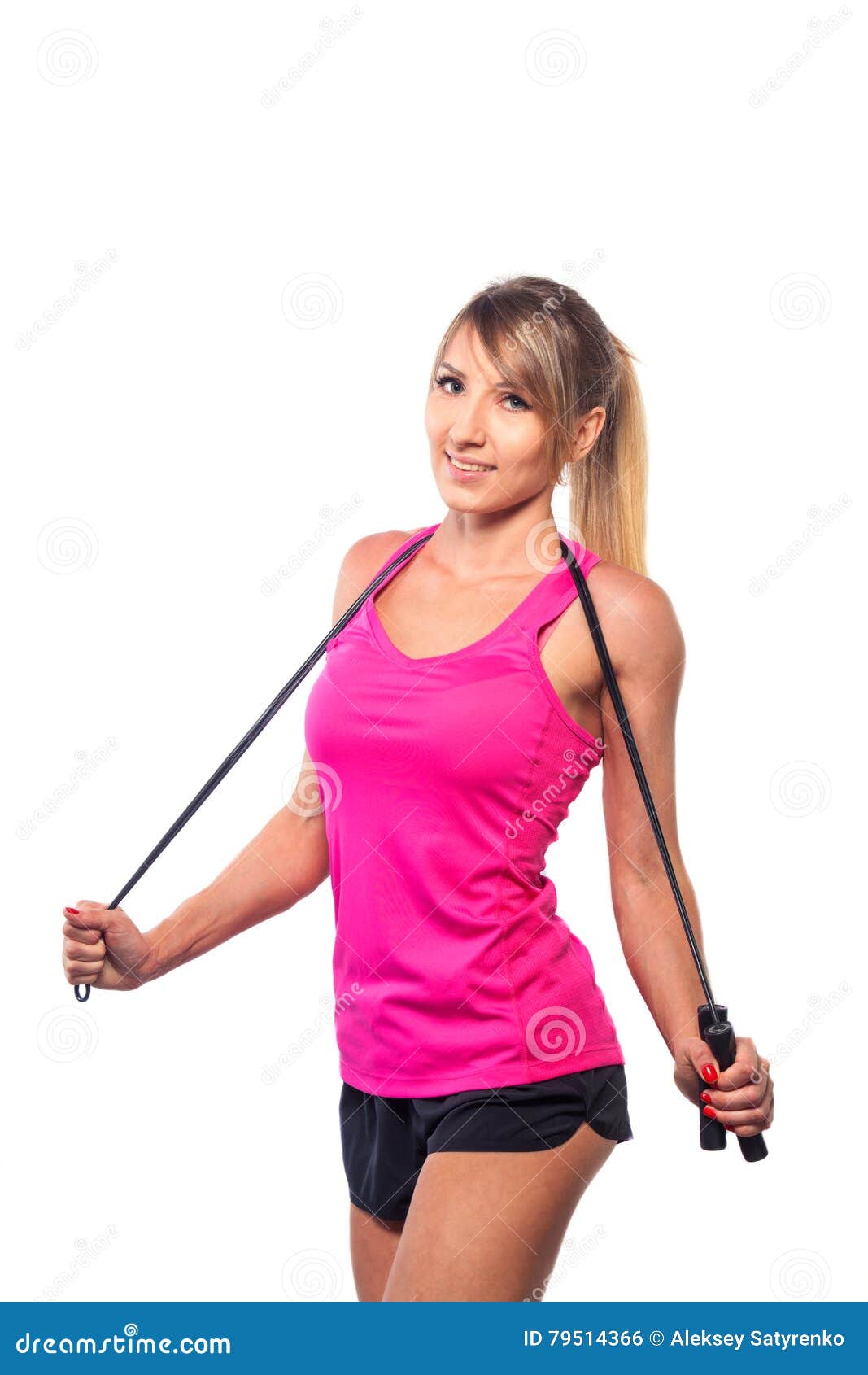 Woman Aerobics Rope Isolated on White Background Stock Photo - Image of ...