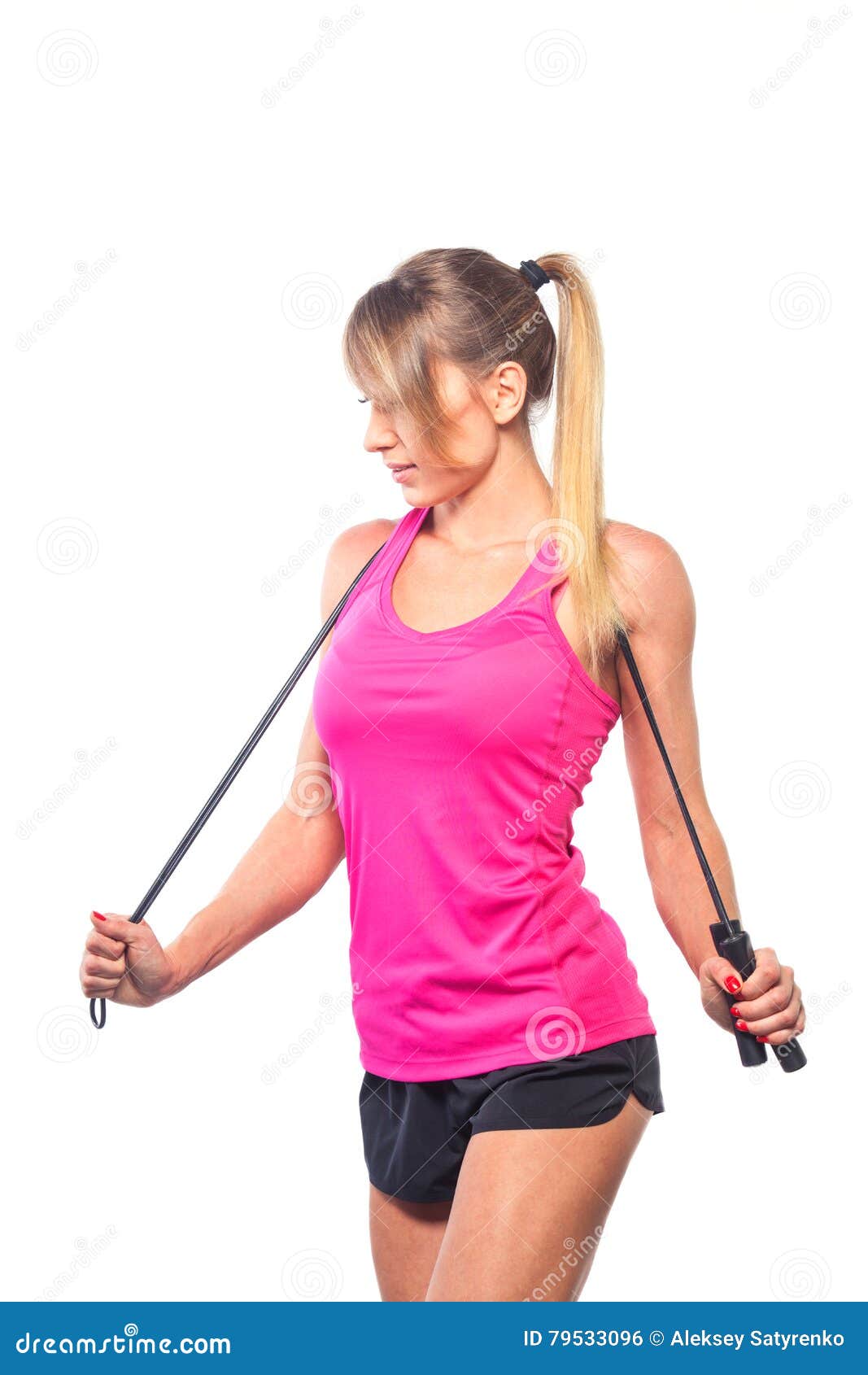 Woman Aerobics Rope Isolated on White Background Stock Photo - Image of ...