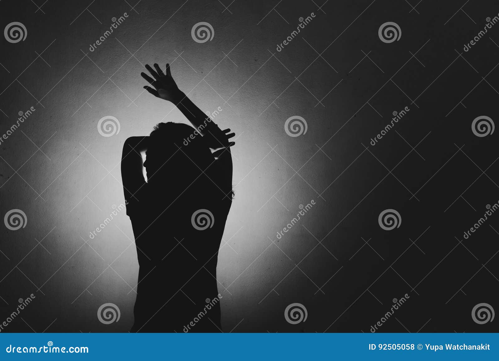 Woman Afraid of Something, Covering Face and Head with Light Behind ...