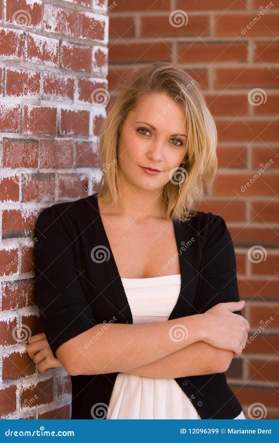 Woman Against a Brick Wall stock image. Image of white - 12096399