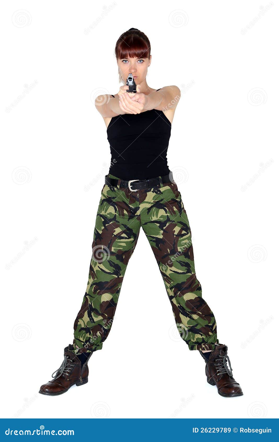 Woman agent pointing gun stock image. Image of person - 26229789