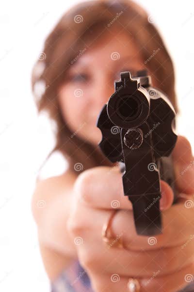 Woman Aiming in Camera Isolated Stock Photo - Image of beauty, girl ...