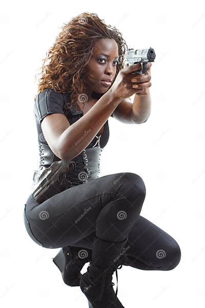Woman Aiming a Gun stock photo. Image of hand, girl, protection - 4267636