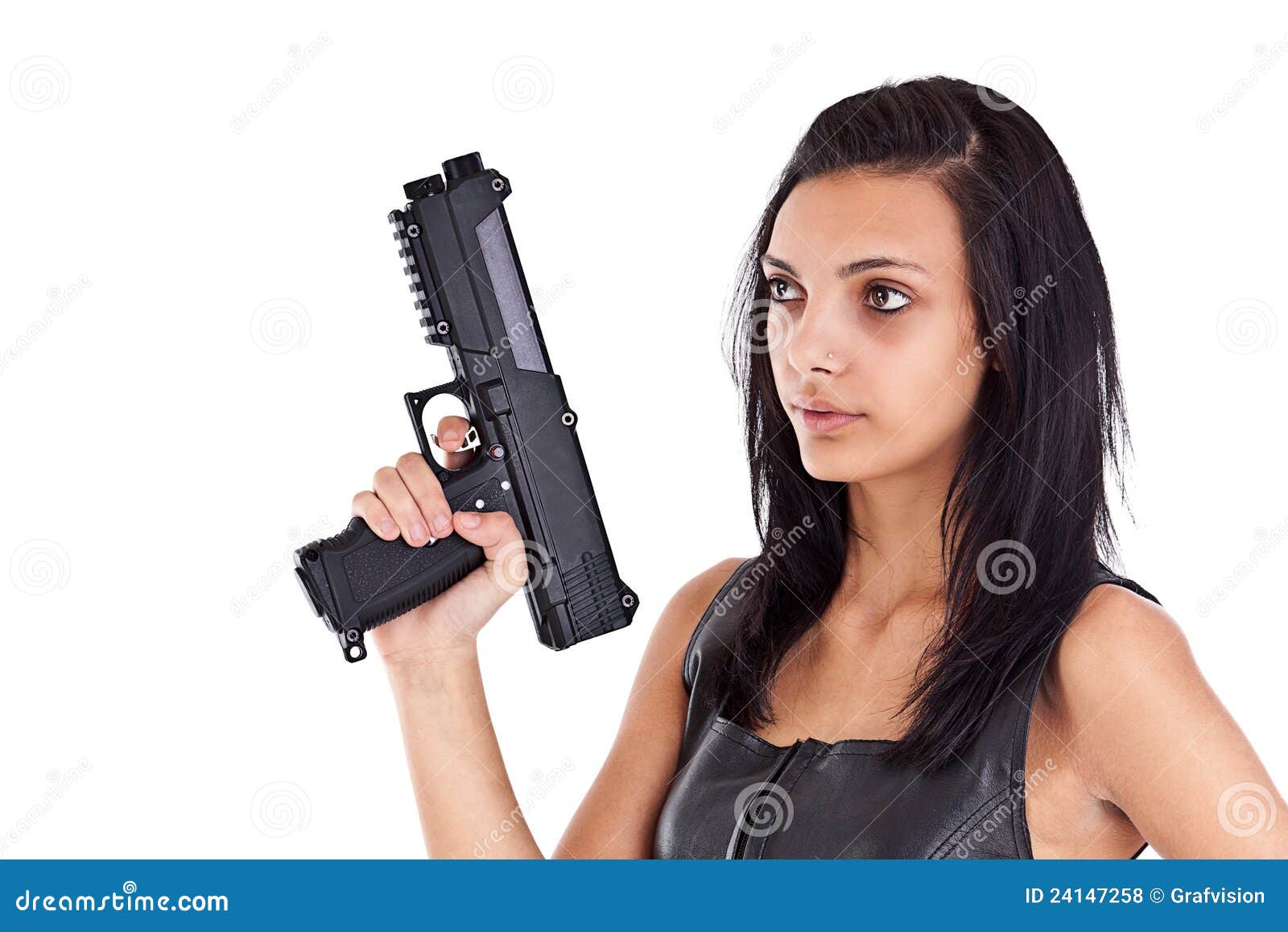 Woman is aiming a handgun stock photo. Image of sexuality - 24147258