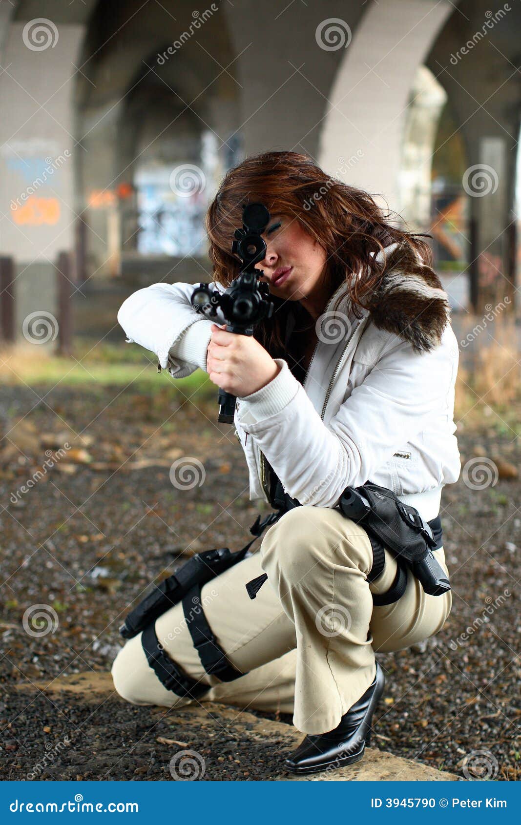 Woman Aiming Rifle Stock Photo - Image: 3945790