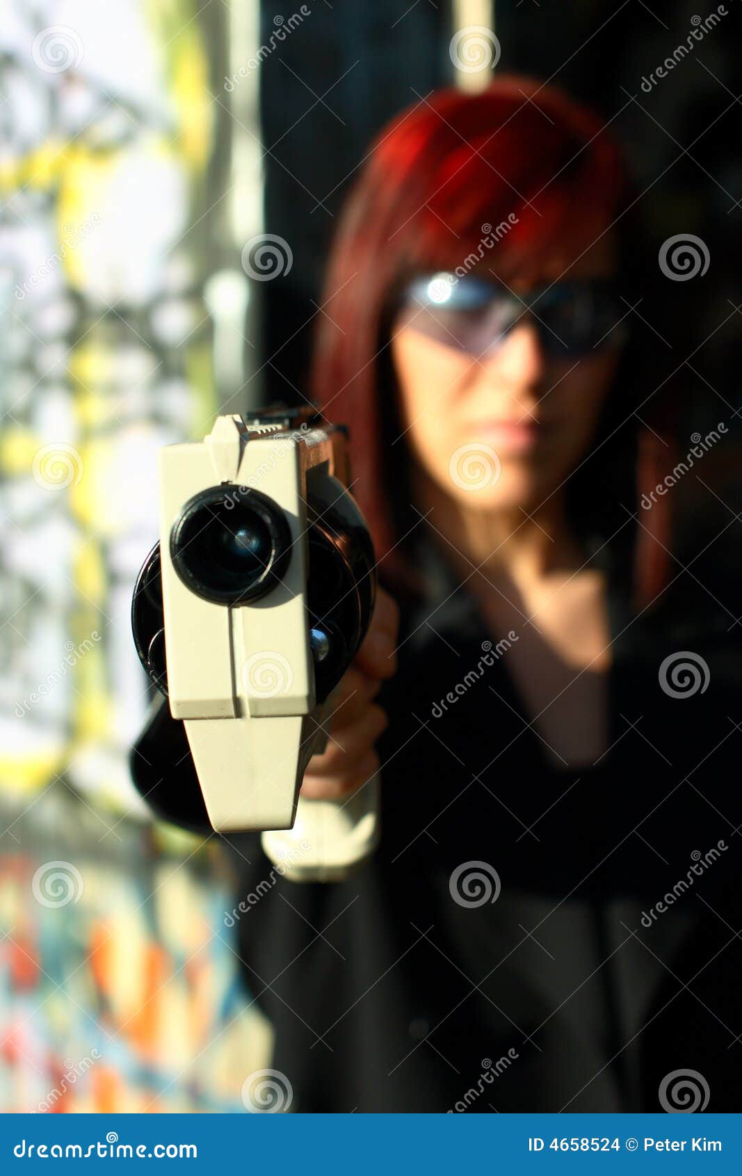 Woman aiming sci-fi gun stock photo. Image of young, black - 4658524