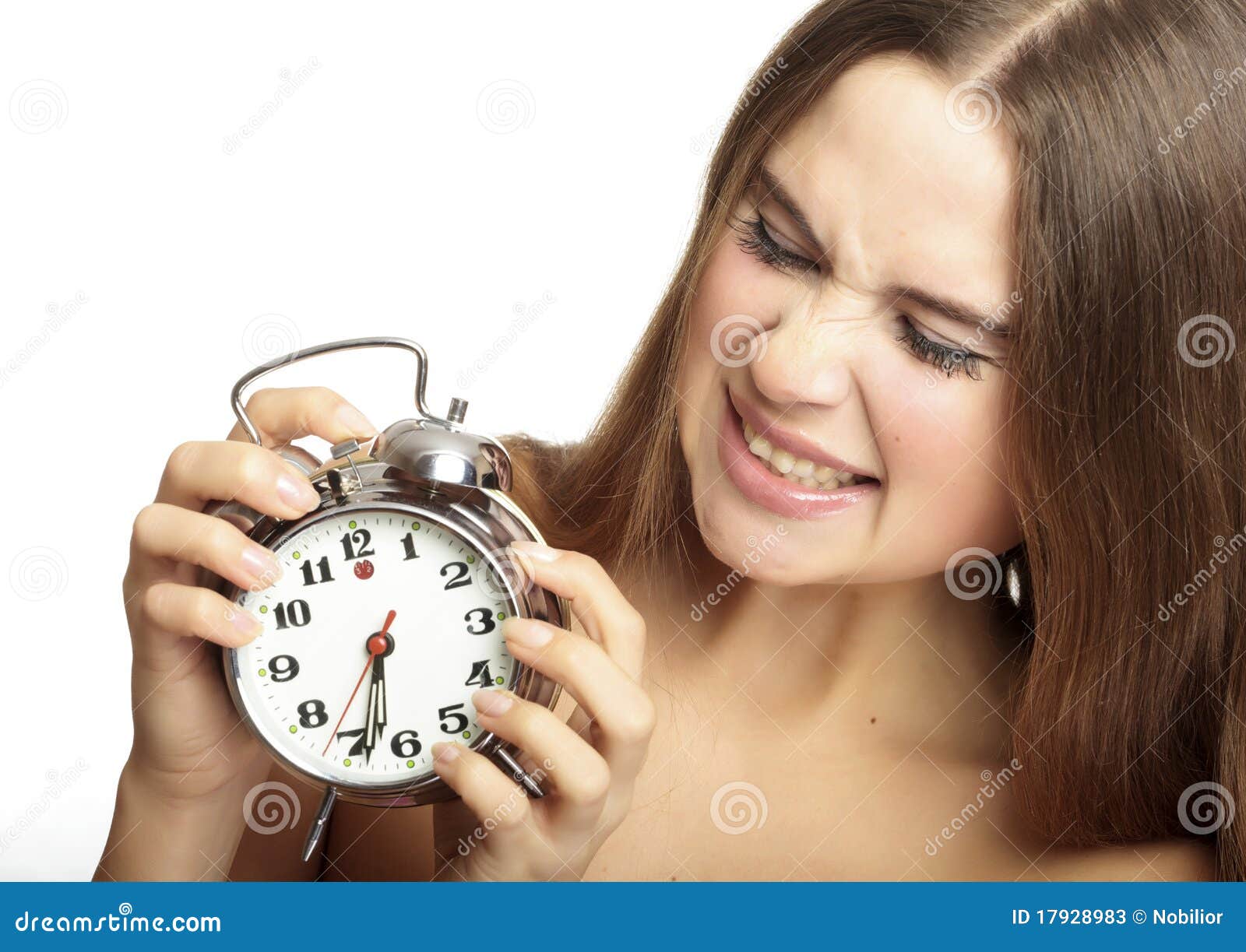 Woman with alarm clock stock image. Image of female, behavior - 17928983
