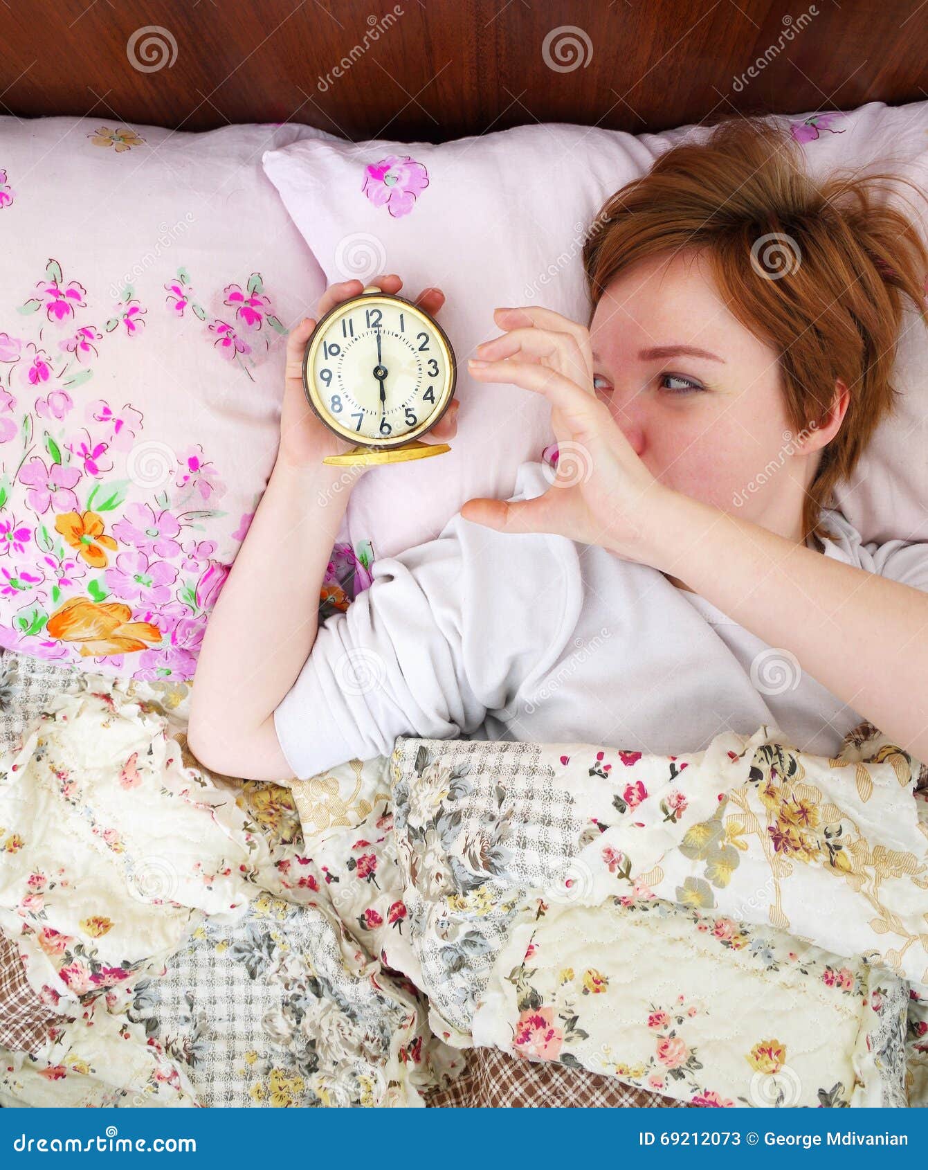 Woman and alarm clock stock image. Image of blond, interior - 69212073