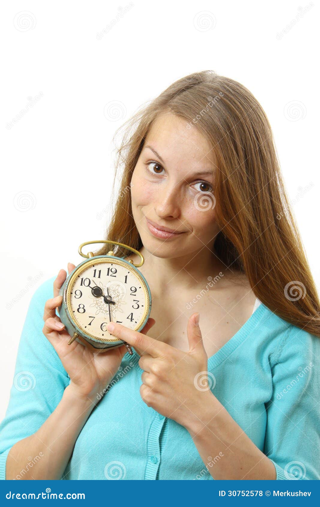 Woman with alarm clock stock photo. Image of hand, deadline - 30752578